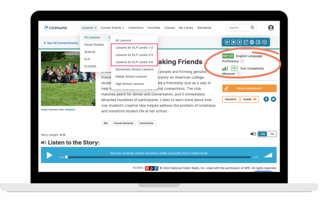 WIDA | Listenwise | Supports ACCESS for ELLs Test Prep